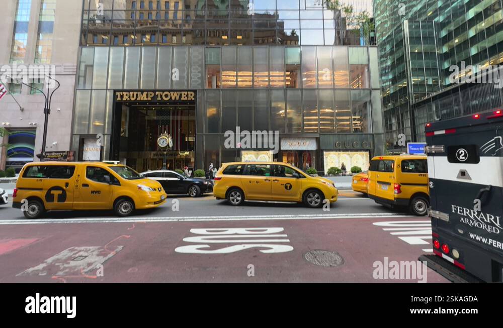 Tilt Up Shot Across From 5th Avenue To Reveal Trump Tower In New York ...