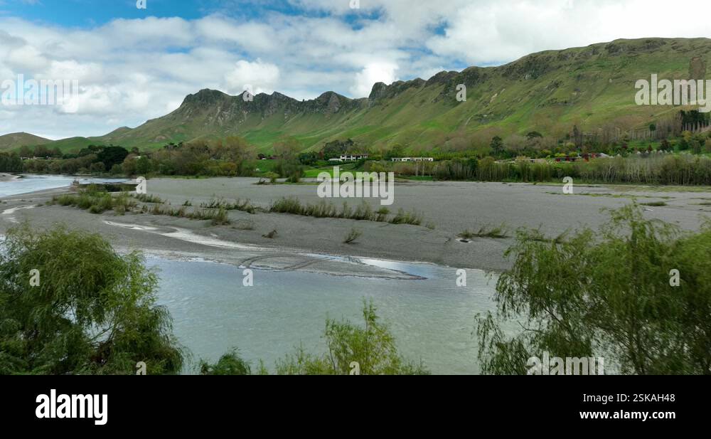 Tukituki fresh water river flowing through natural riverbed in New ...