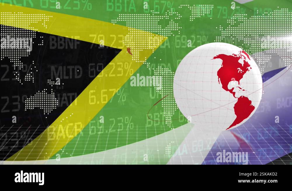 Animation of globe, data processing over flag of south africa Stock ...