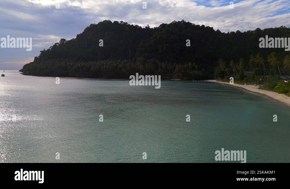 Ocean sea Peninsula, Great aerial top view flight Ao Phrao bay beach ...