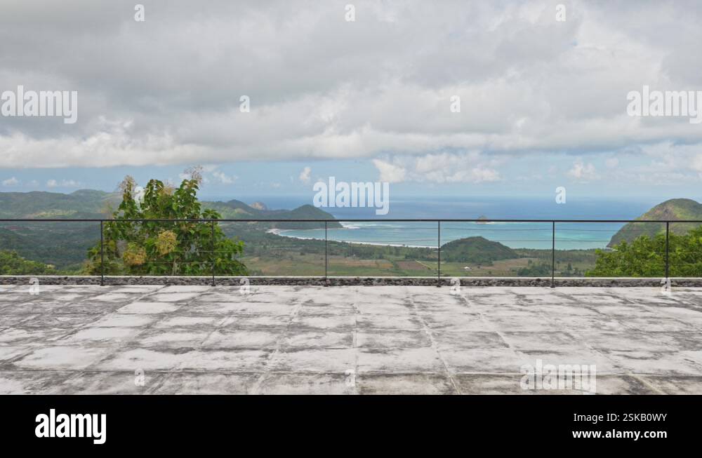 Cinematic slider camera going across rooftop with scenic views through ...