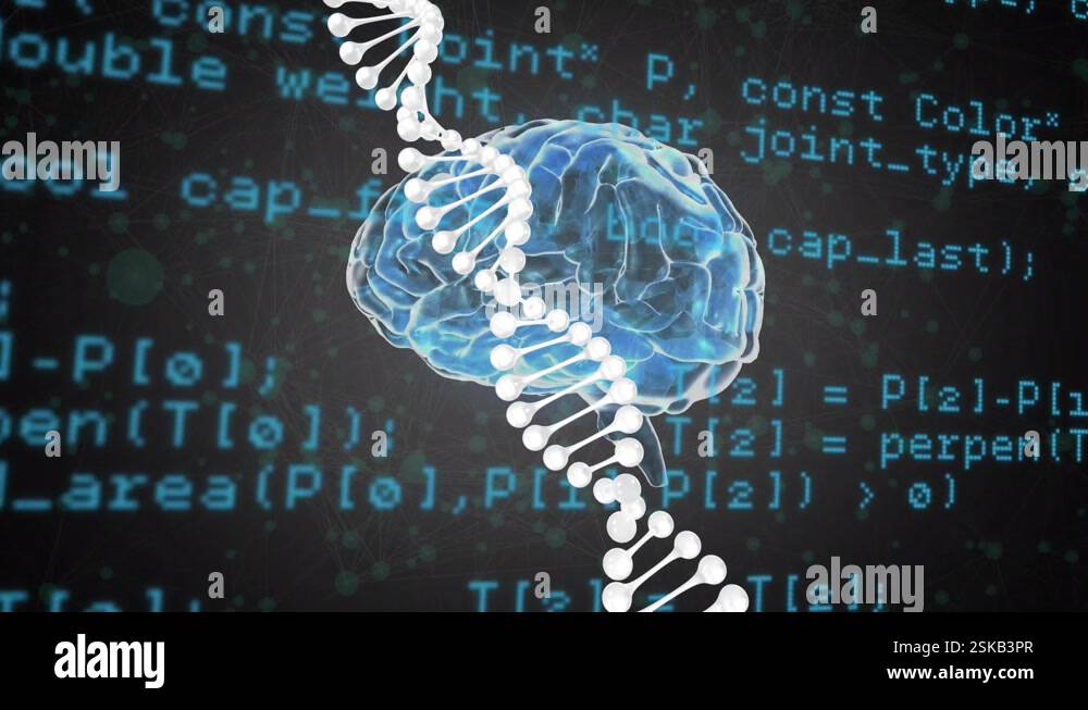 Animation of dna structure and human brain icon spinning against data processing Stock Video ...