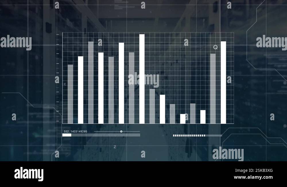 Animation Of Interface With Statistical Data Processing Against Computer Server Stock Video