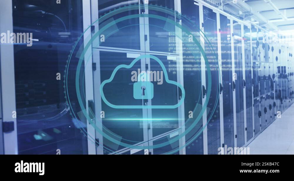 Animation of cyber security text and cloud with lock icons in circle over data Stock Video ...
