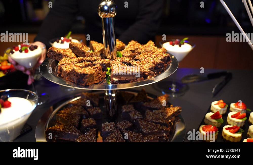 nut wedges dessert in a buffet in a hotel or at an event with other ...