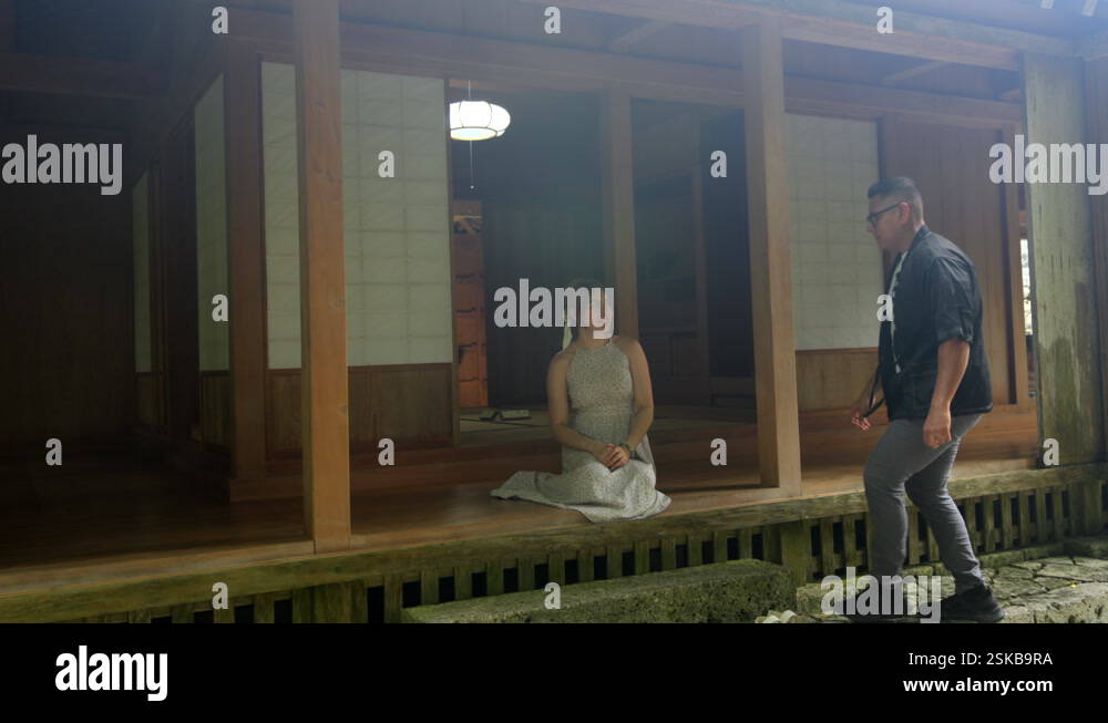 Latin couple together at Japan traditional house Tamaudum mausoleum ...