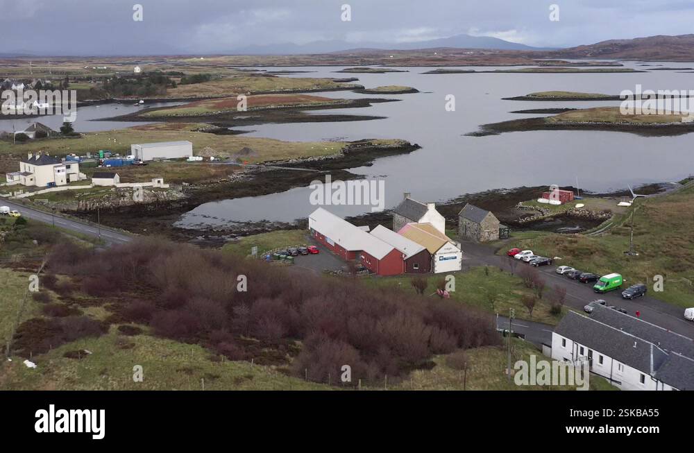 Advancing drone shot of the Taigh Chearsabhagh Museum and Arts Centre ...