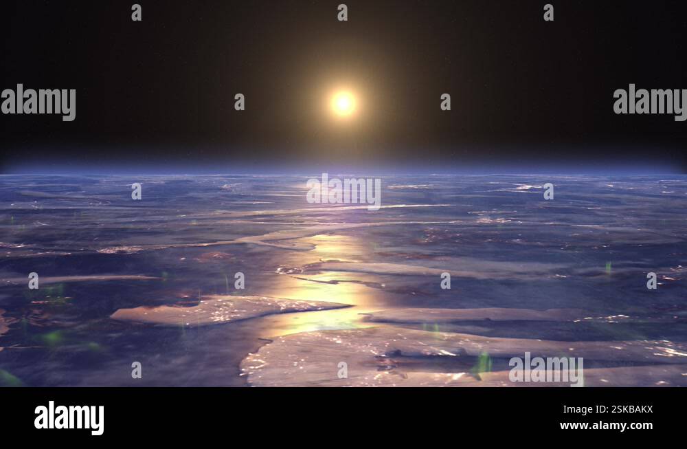Horizon View of Planet Earth from Space with Auroras and the Ascending ...