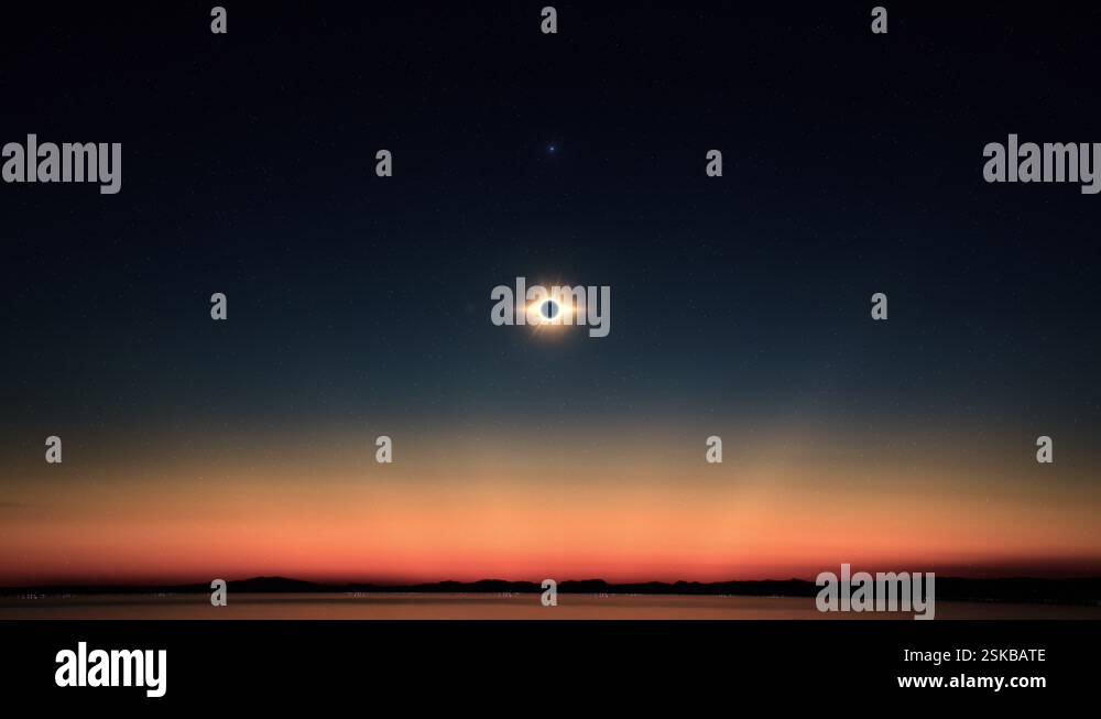 Solar eclipse totality moment as moon covers sun and earth darkens then ...