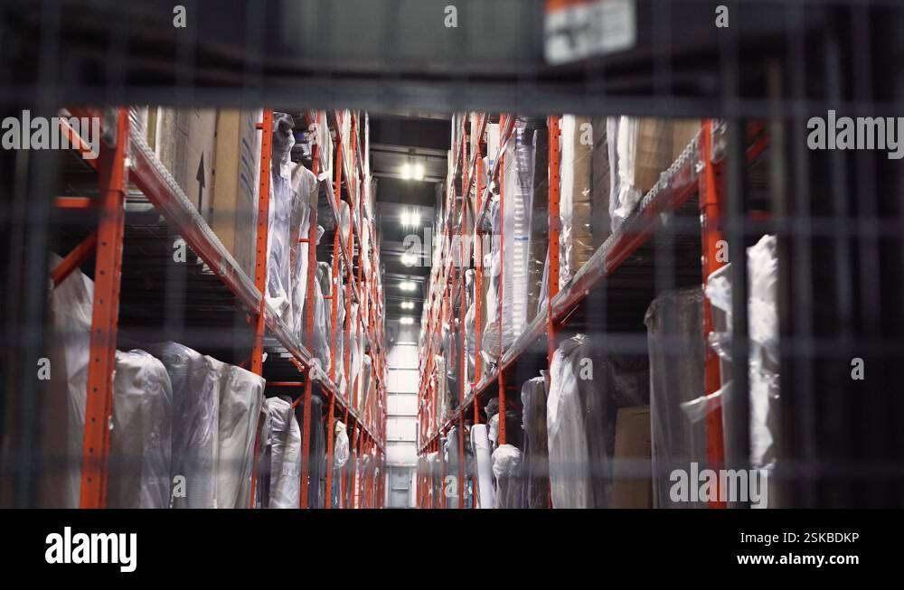 A global supply chain logistics forklift picker lift truck drives ...