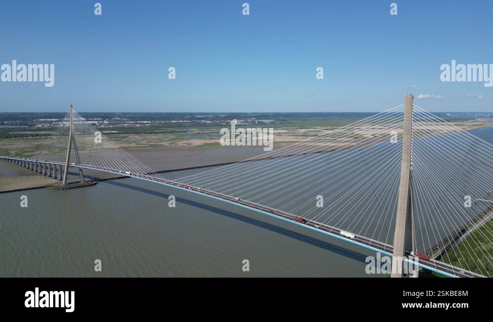 Normandy bridge France cable stayed bridge drone,aerial Stock Video ...