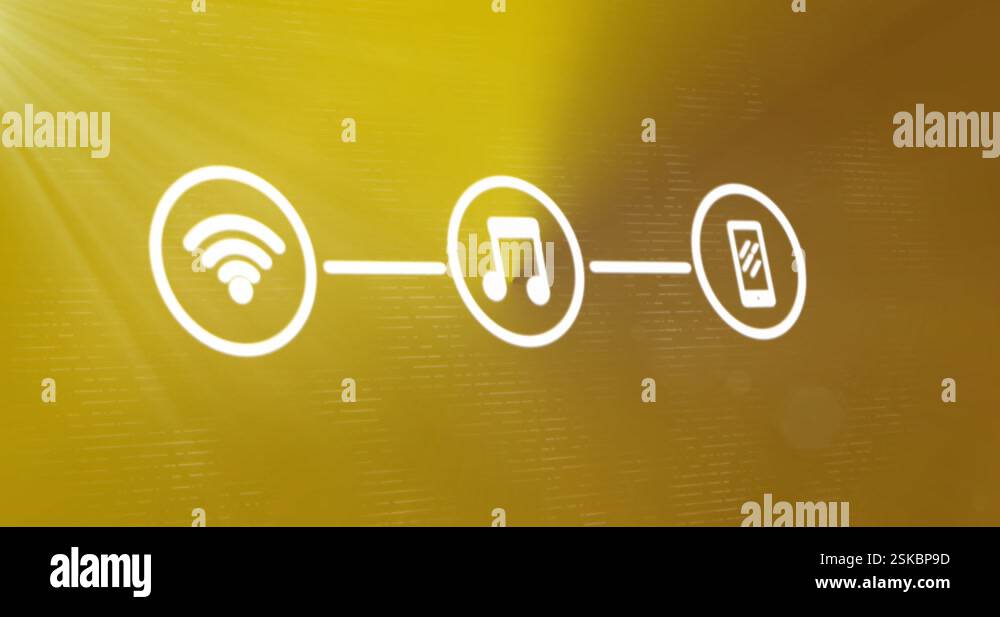 Animation of wifi with music and phone icons forming flowchart on ...