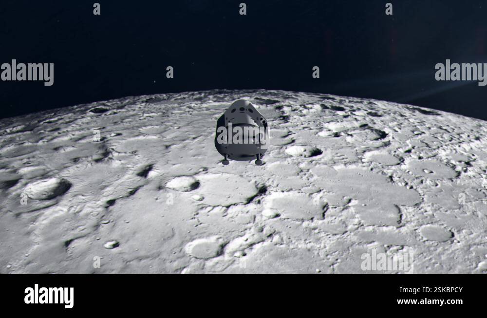 Space Capsule Descending to the Surface of the Moon from Lunar Orbit ...