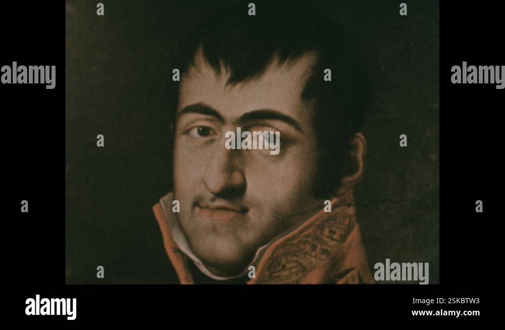 1960s: painting of a colonial-era man's head and neck in a red high ...