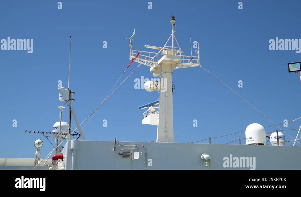 Navigation radar equipment and antenna on the mast of Ferry boat Stock ...