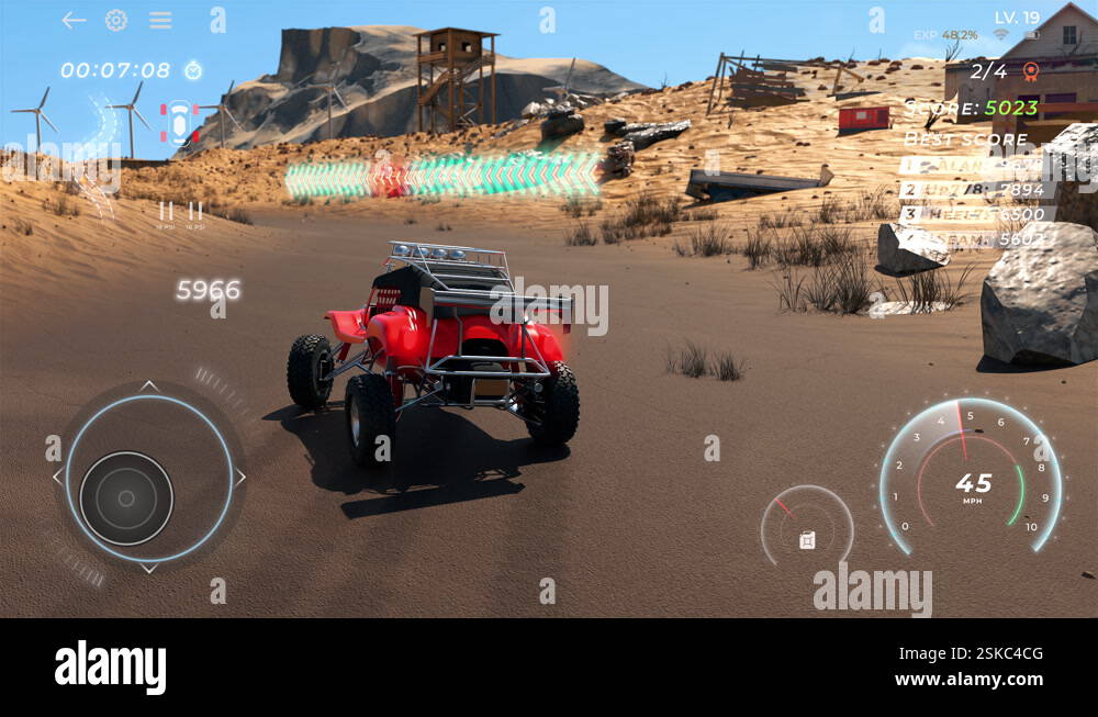 Using a buggy car on the sandy circuit in the speed racing simulator ...