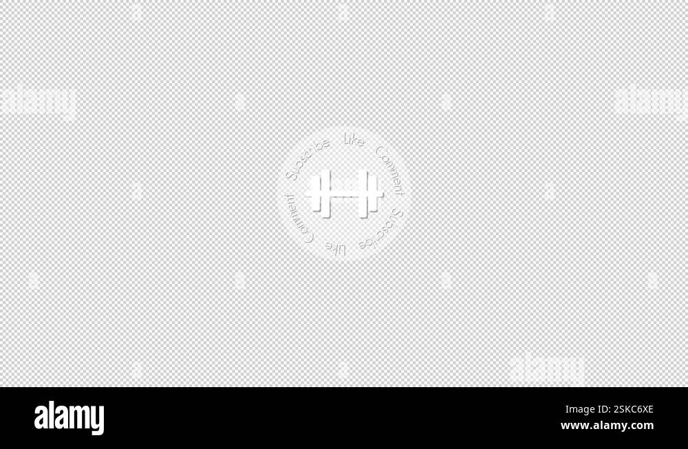 Transparent white animated "LIKE COMMENT SUBSCRIBE" tag with a dumbbell ...