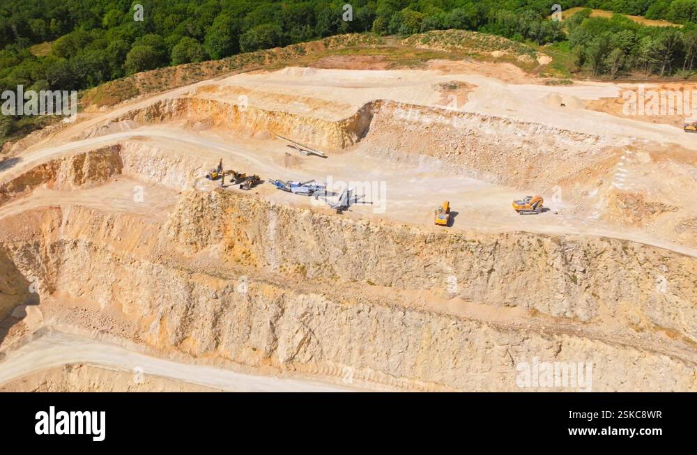 Aerial View Of Diggers, Excavators, Dumpers And Bulldozers In A ...