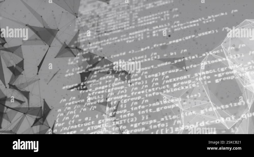 Animation of connected dots forming geometric shapes over computer ...