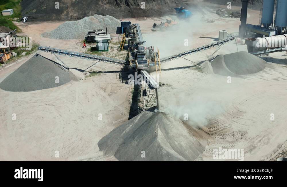Aerial view of a cement plant at a quarry for the construction industry ...