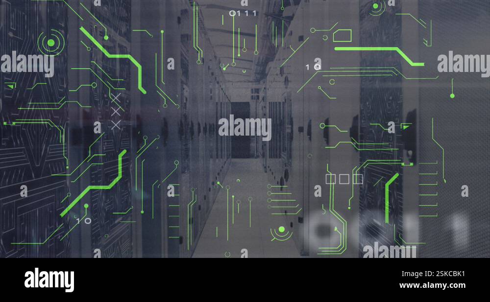 Animation Of X Symbol With Binary Codes And Circuit Board Patterns Over Server Stock Video