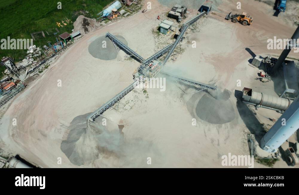 Aerial view of a cement plant at a quarry for the construction industry ...