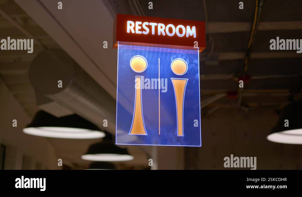 Stock clip of a restroom sign fancy upscale modern design lit up led ...