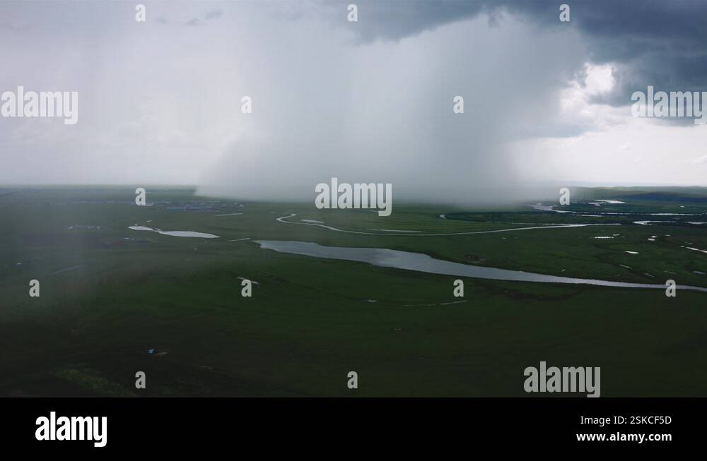 Heavy Rain Pouring On Hulunbuir Wetlands During A Storm In Inner ...