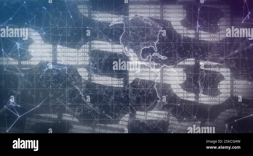 Animation of changing numbers forming blockchains over globe and connected dots Stock Video ...