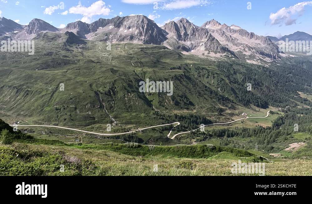 panoramic view over the road leading to Gotthard pass and gires pass ...