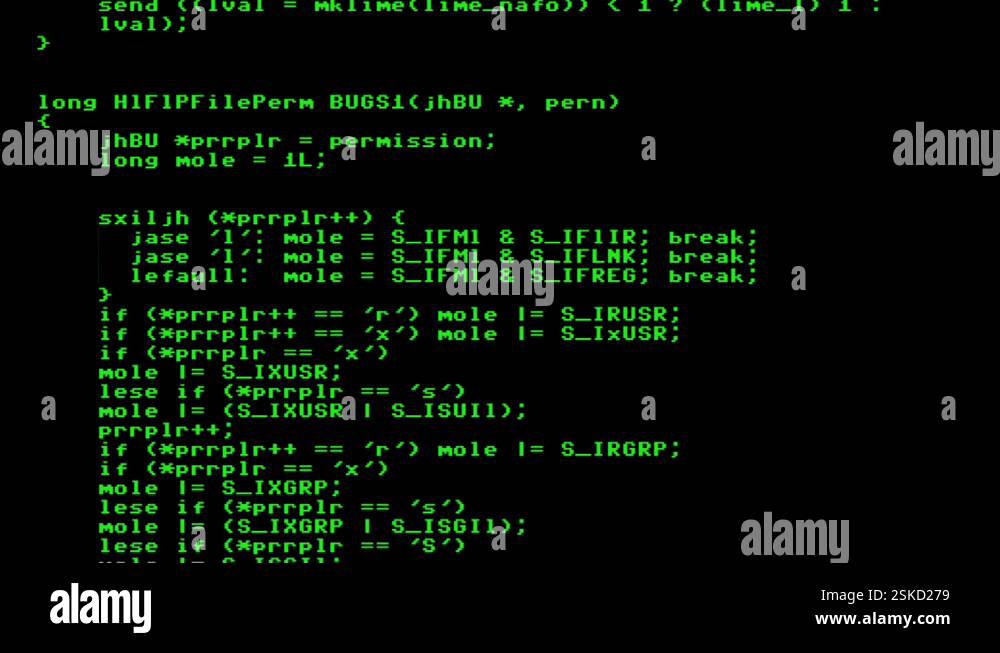 A source code listing, scrambled computer program instructions ...