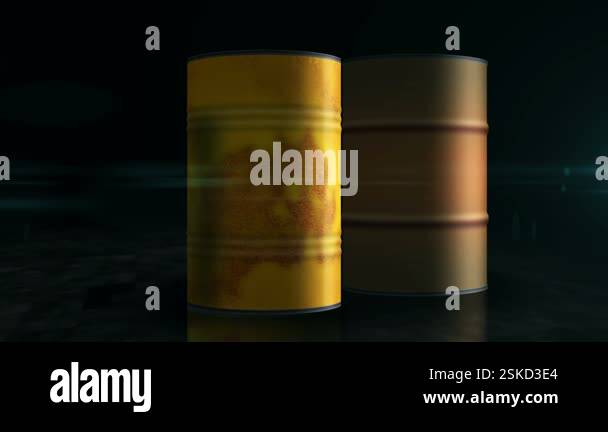 Yellow barrels concept. Chemical nuclear waste industrial metal ...