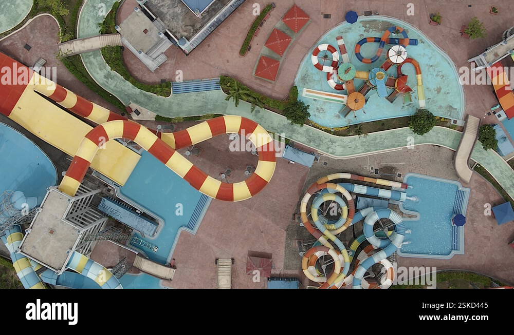 Low flyover: Colourful fun slides at waterpark in Langkawi, Malaysia ...
