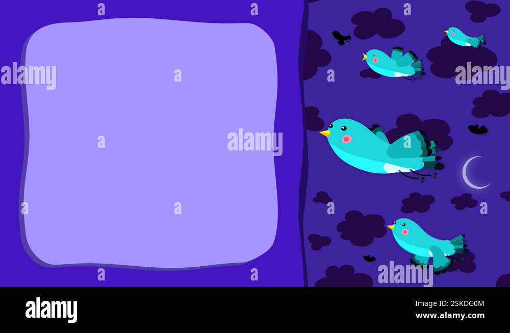 Blue bird cartoon characters flying night animation for titles Stock ...