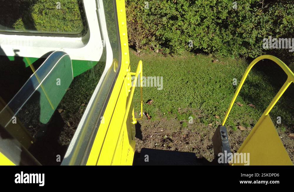 Downward View Of Moving Locomotive Train By Conductor Stand And Steps ...