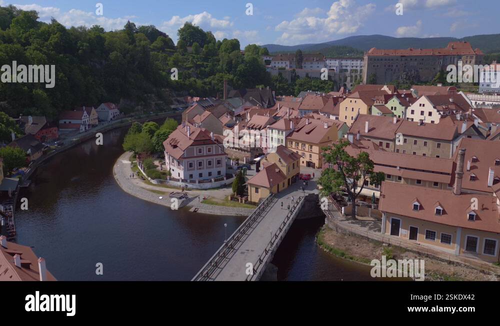 Gorgeous aerial top view flight drone. Cesky Krumlov old town moldova ...