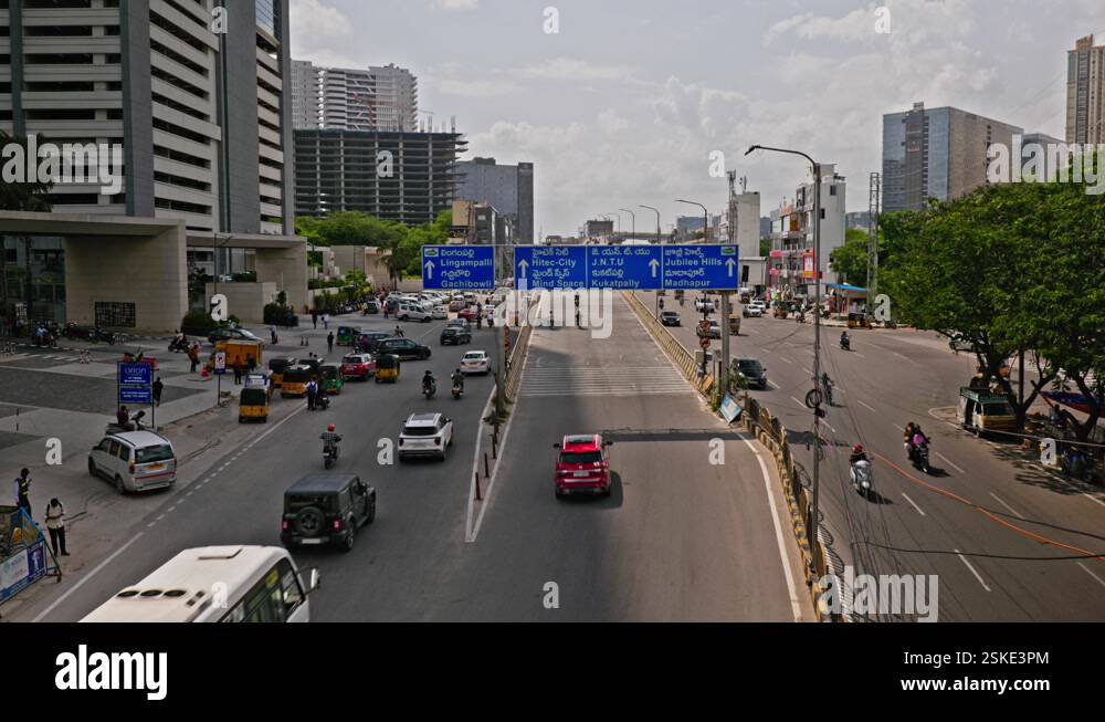 traffic in Biodiversity Flyover with directions sign board Hyderabad 4k ...