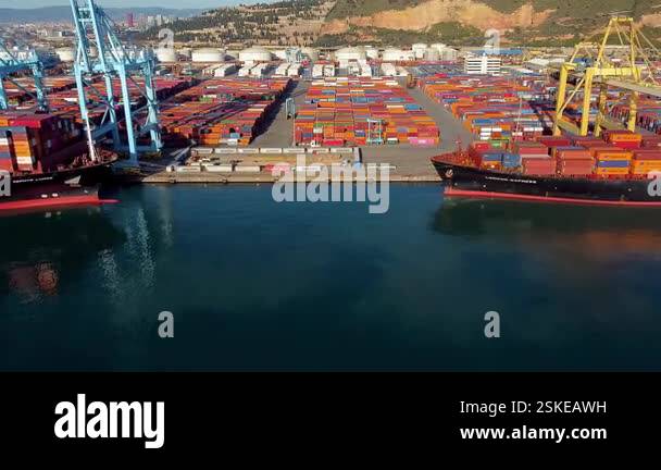 Barcelona, Spain - 3 February 2025: Aerial view of shipping containers ...