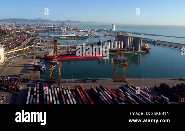 Barcelona, Spain - 3 February 2025: Aerial view of shipping containers ...