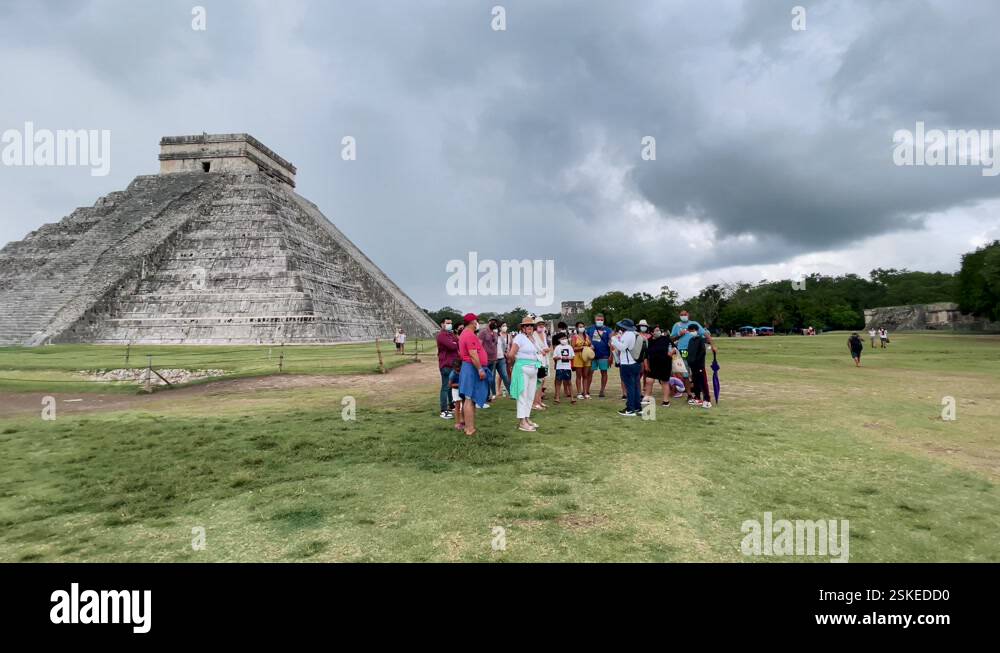Chichen Itza Mexican Tour Guide Talking With Group Of Tourists Gimbal ...