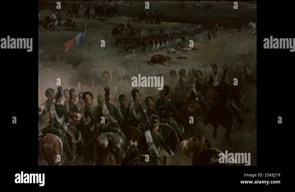 1960s: Painting of a Napoleonic Wars battle: Columns of cavalry and ...