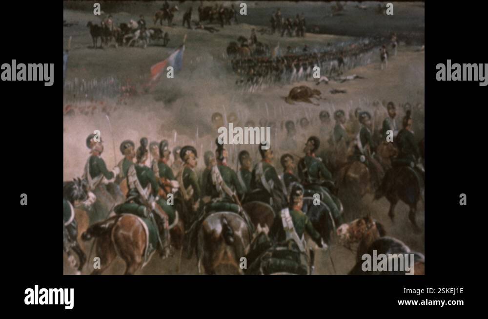 1960s: Painting of a Napoleonic Wars battle: Columns of cavalry and ...