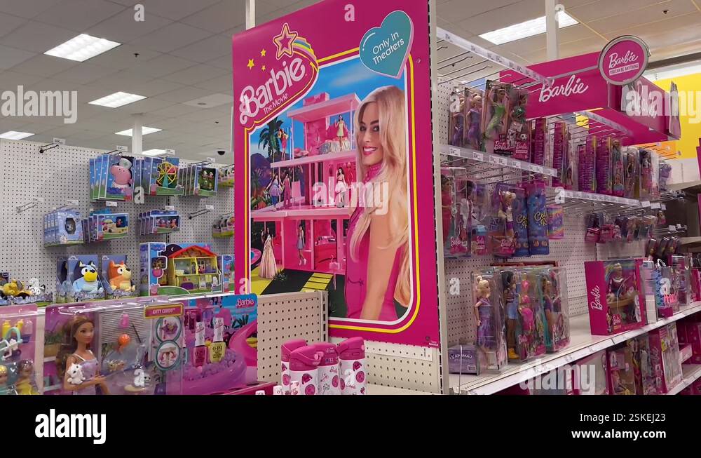 Barbie Toy Section Of Target Promoting The Barbie Movie Stock Video ...