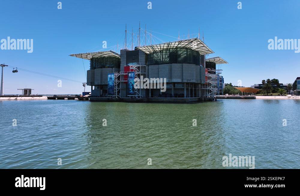 Artificial Lagoon With Lisbon Oceanarium On A Sunny Day In Lisbon Stock ...