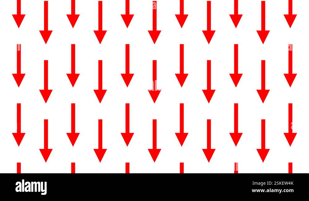 Red arrows on white background, lift down signal, animated pattern with ...