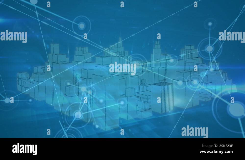 Animation of lens flares, connected dots and 3d model of rotating ...