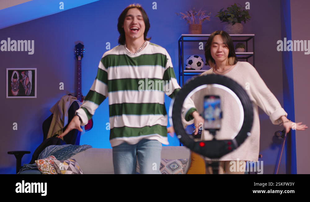 Two Gen Z Asian friends K-pop dancers record trending reels for social ...