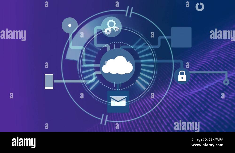 Animation of icons flowchart over loading circles and dynamic wave pattern on Stock Video ...