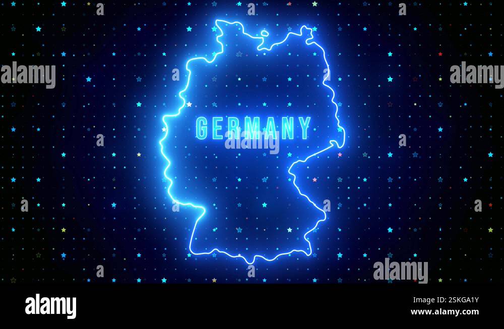 Blue Germany Outline Map And Label Text Neon Light Flare Motion Reveal ...
