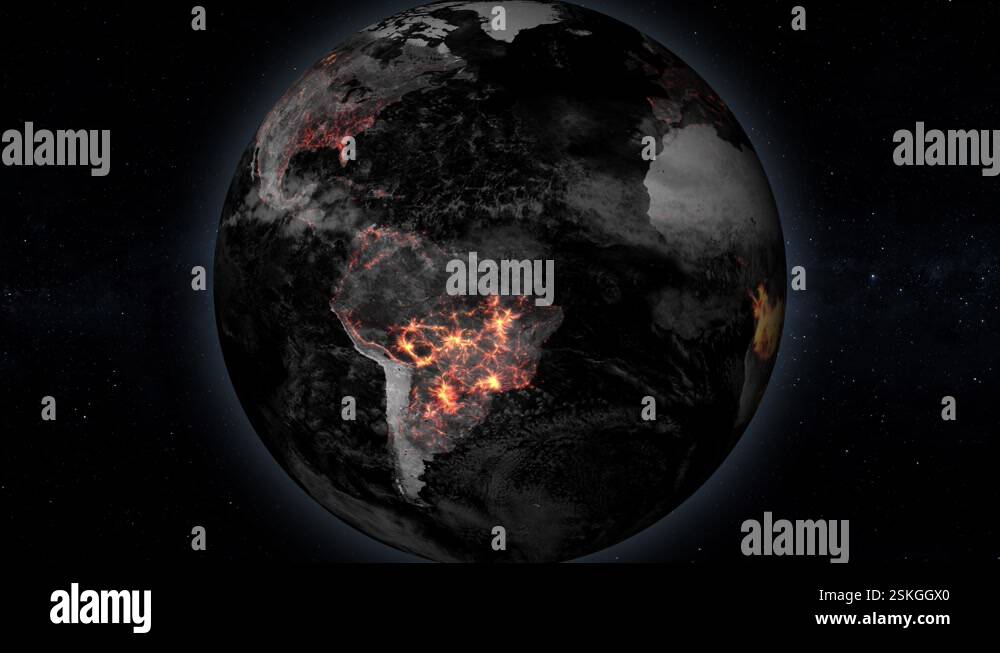World map with animation of wildfires all over the globe, throughout ...
